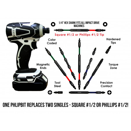 PHLiPBiT - Phillips and Square Drive in One Bit - Quick Release Impact